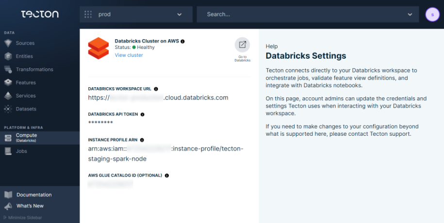 Configure Databricks Settings In The Tecton Ui Tecton